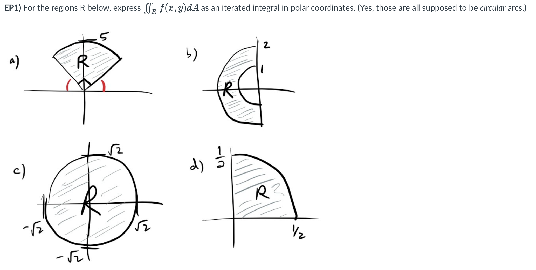 Solved E1) For the regions R below, express ∬Rf(x,y)dA as an | Chegg.com