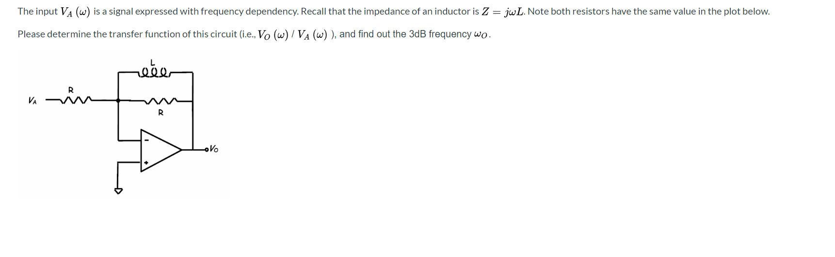 Solved The input VA (W) is a signal expressed with frequency | Chegg.com