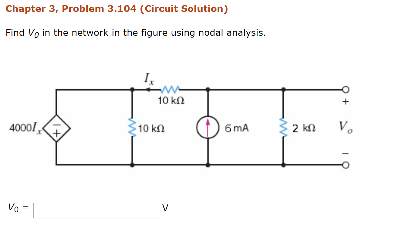 Solved Chapter 3, Problem 3.104 (Circuit Solution) Find Vo | Chegg.com