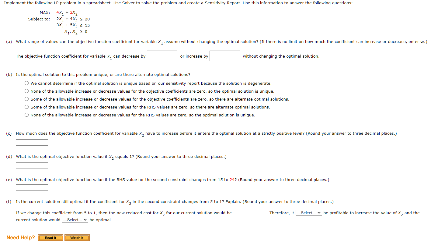 Solved Implement the following LP ﻿problem in ﻿a | Chegg.com