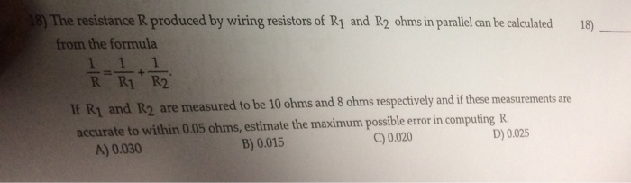 Solved ) The resistance R produced by wiring resistors of R1 | Chegg.com