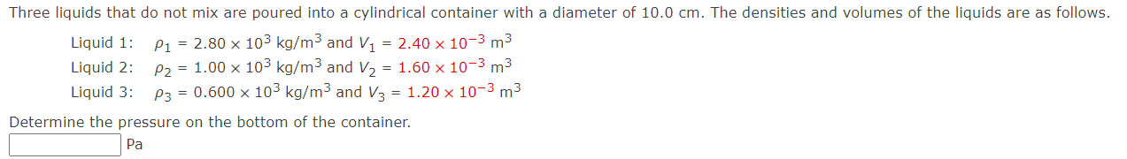 Solved Three liquids that do not mix are poured into a | Chegg.com