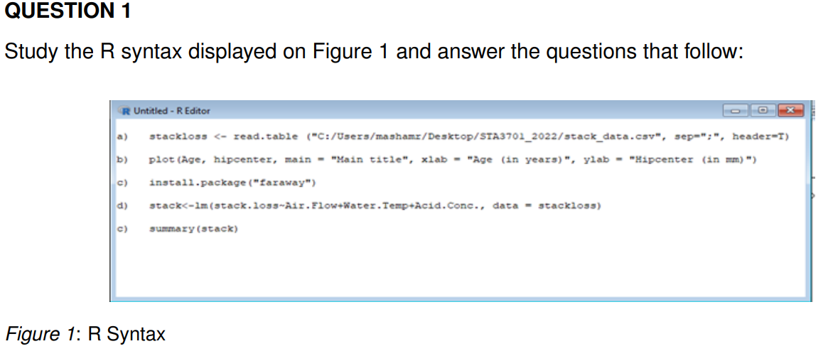 Solved QUESTION 1 Study the R syntax displayed on Figure 1 | Chegg.com