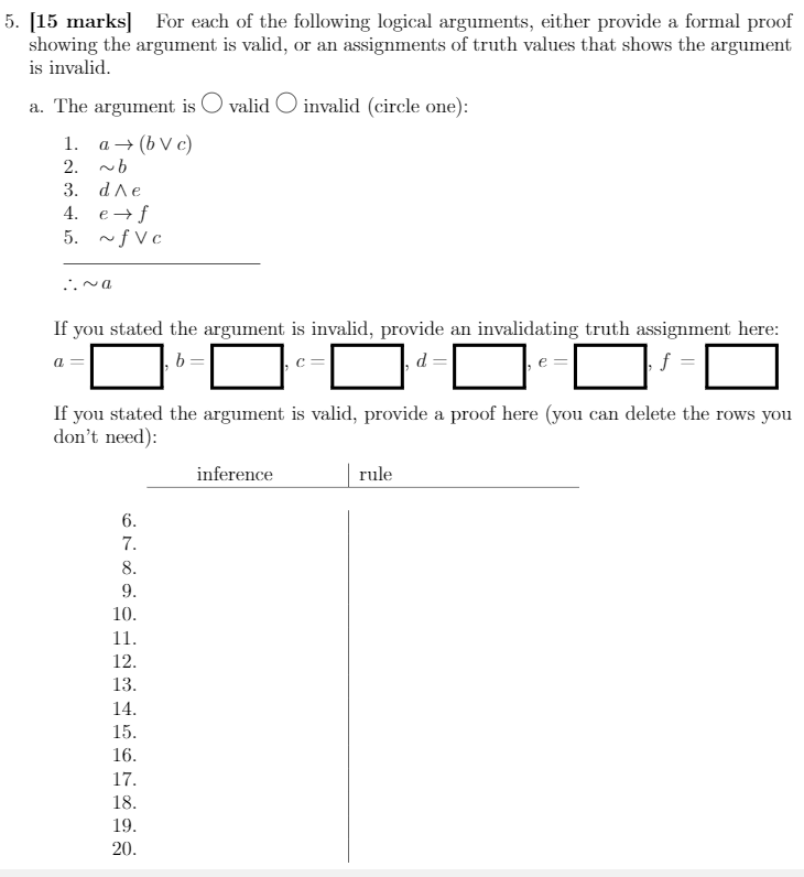Solved 5. [15 marks] For each of the following logical | Chegg.com