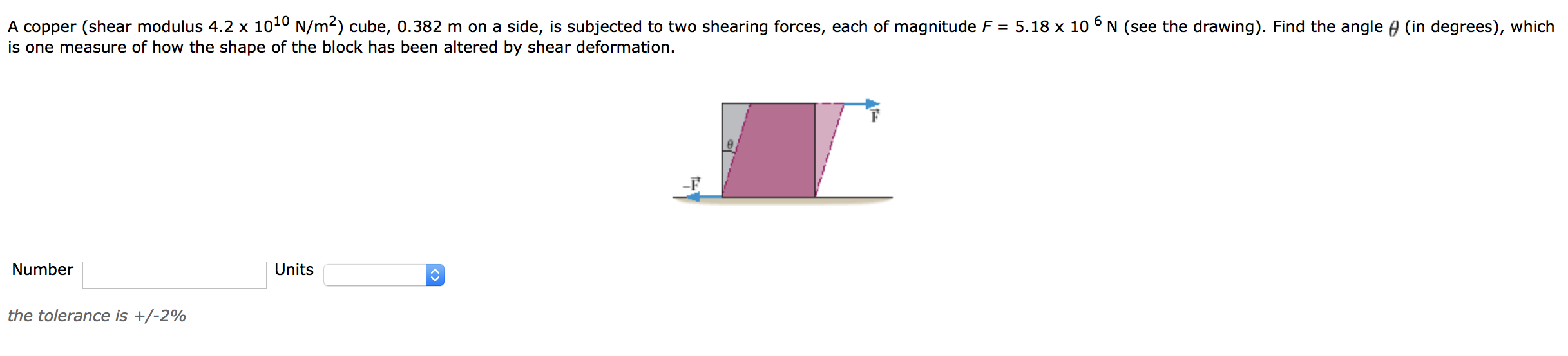 Solved A copper (shear modulus 4.2 x 1010 N/m2) cube, 0.382 | Chegg.com