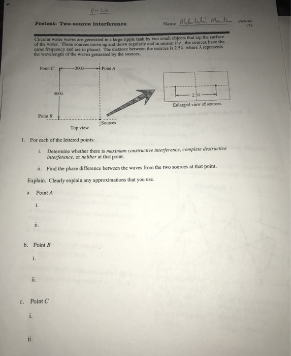Solved Pretests 173 Pretest Two Source Interference Ripple 