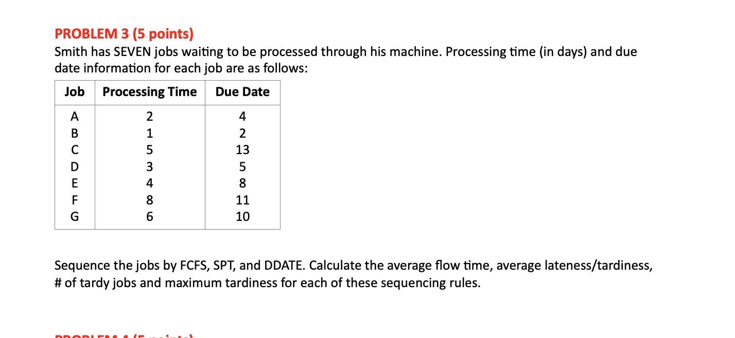 Solved PROBLEM 3 (5 points) Smith has SEVEN jobs waiting to | Chegg.com