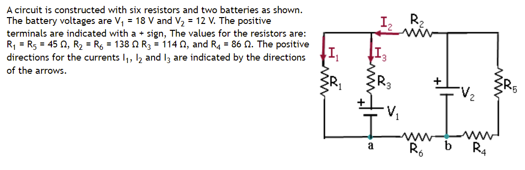 Solved A circuit is constructed with six resistors and two | Chegg.com