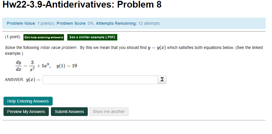 Solved Hw22-3.9-Antiderivatives: Problem 8 Problem Value: 1 | Chegg.com