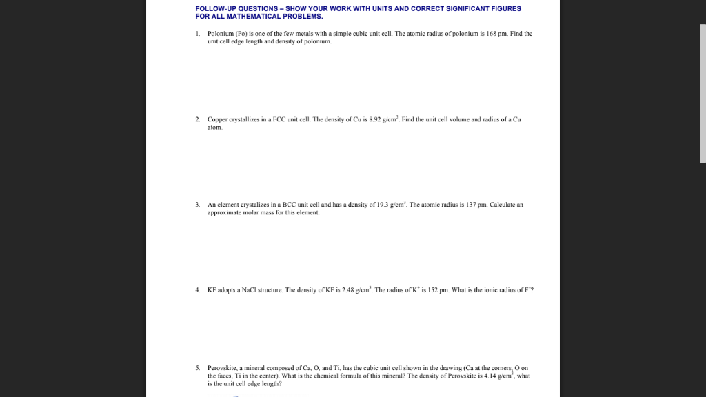 Solved 1. Polonium (Po) is one of the few metals with a | Chegg.com