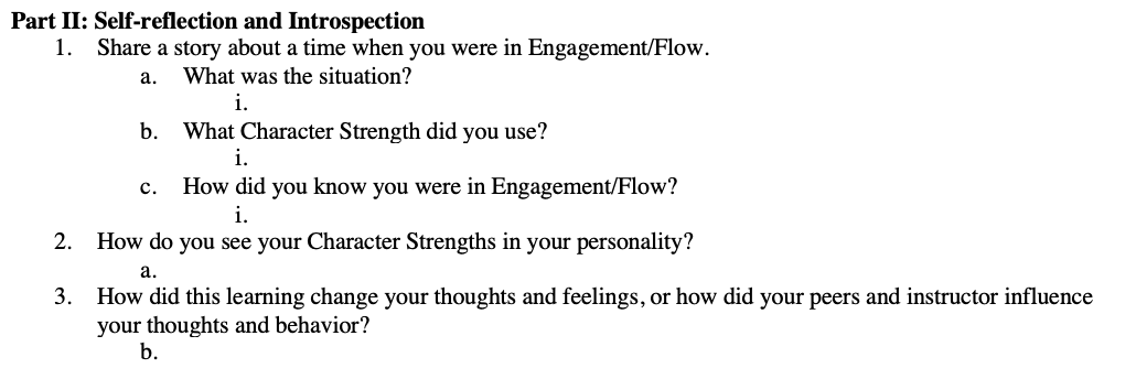 Solved a. Part II: Self-reflection and Introspection 1. | Chegg.com