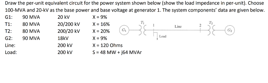 Solved Draw the per-unit equivalent circuit for the power | Chegg.com