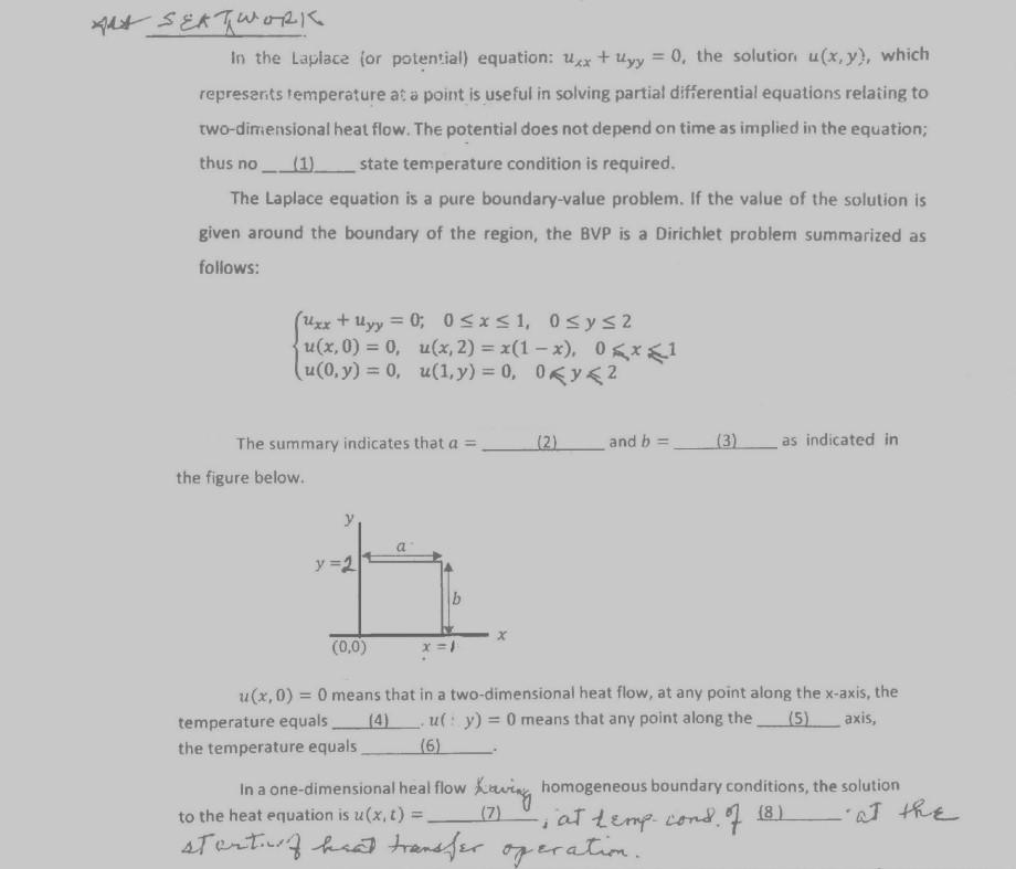 Solved In the Lapiace (or potential) equation: uxx+uyy=0, | Chegg.com