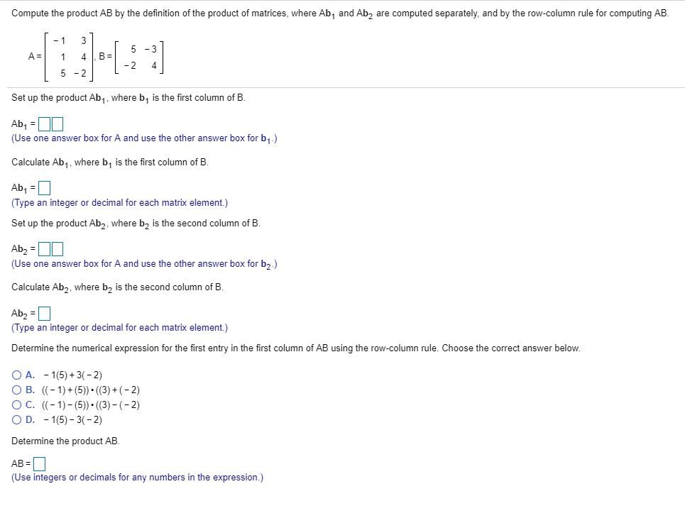 Solved Compute the product AB by the definition of the | Chegg.com