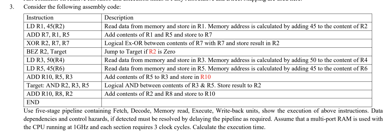 Solved 3. Consider the following assembly code: Instruction | Chegg.com