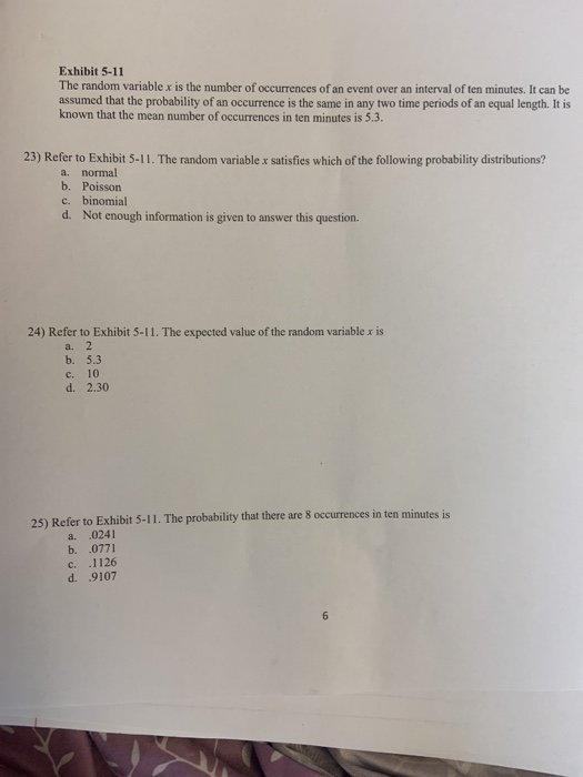 Solved Exhibit 5-11 The random variable x is the number of | Chegg.com