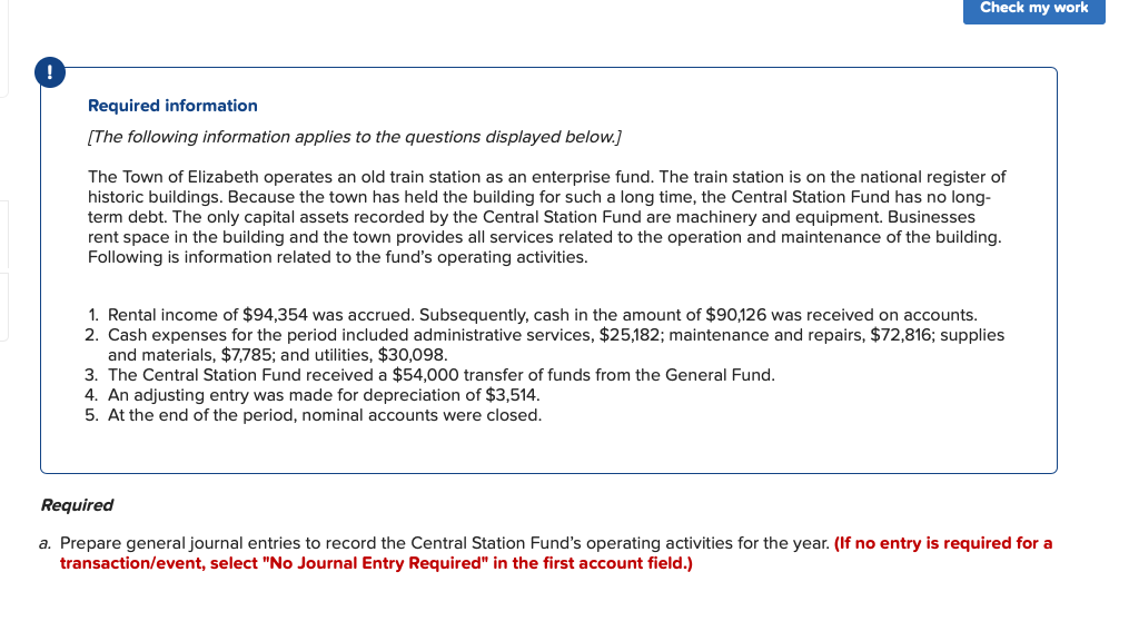 Solved Check my work Required information [The following | Chegg.com