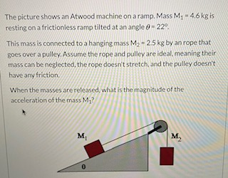 Solved The picture shows an Atwood machine on a ramp. Mass M | Chegg.com