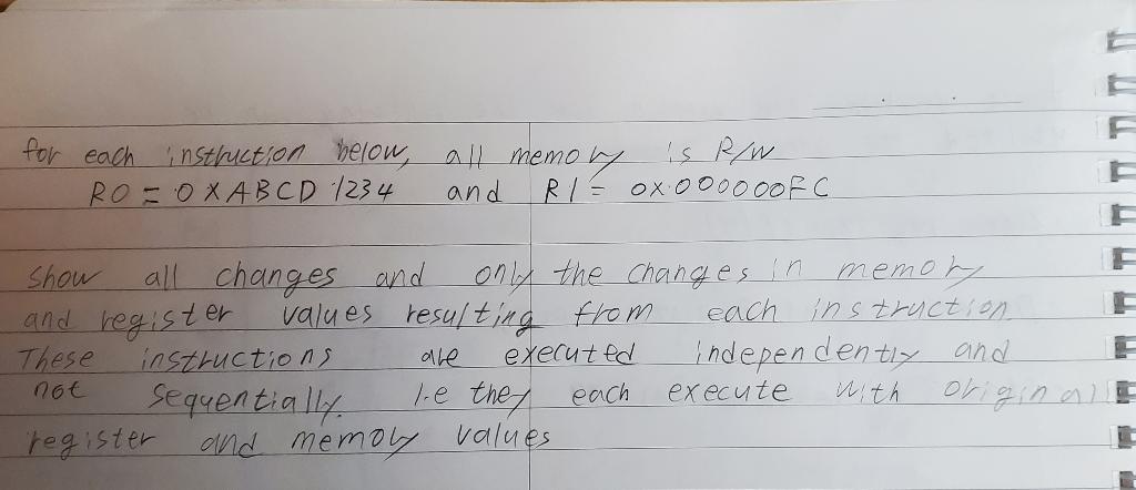 Solved for each instruction below, all memory is R/W RO=0X A | Chegg.com