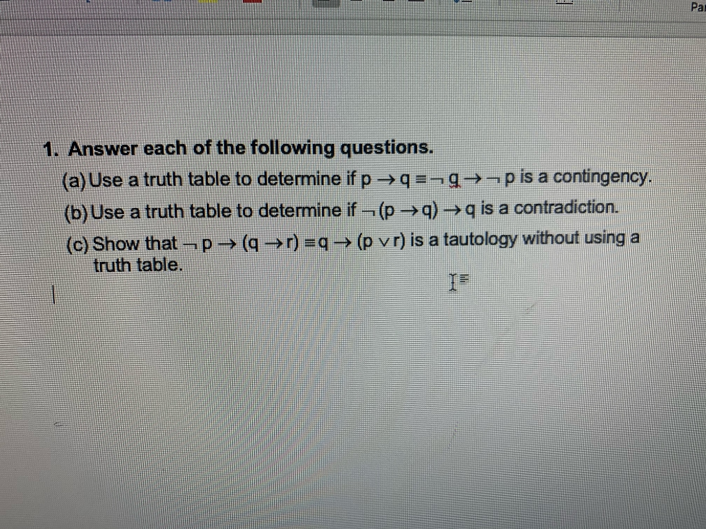 Solved Pal 1. Answer each of the following questions. (a) | Chegg.com