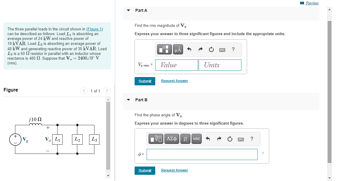 Solved The three parallel loads in the circuit shown in | Chegg.com