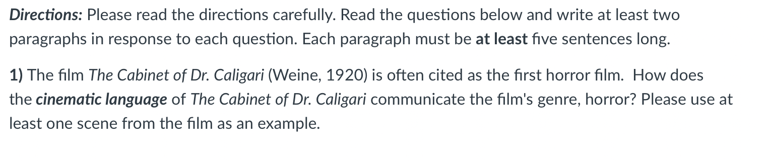 1) The film The Cabinet of Dr. Caligari (Weine, 1920) | Chegg.com