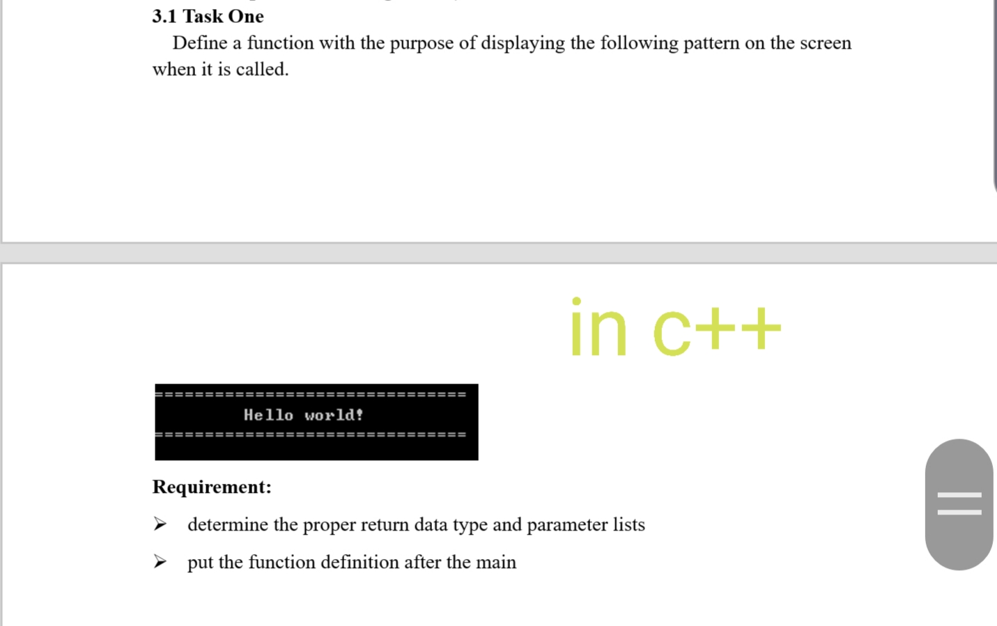 (Solved) : 31 Task One Define Function Purpose Displaying Following ... (Solved) : 31 Task One Define Function Purpose Displaying Following ...