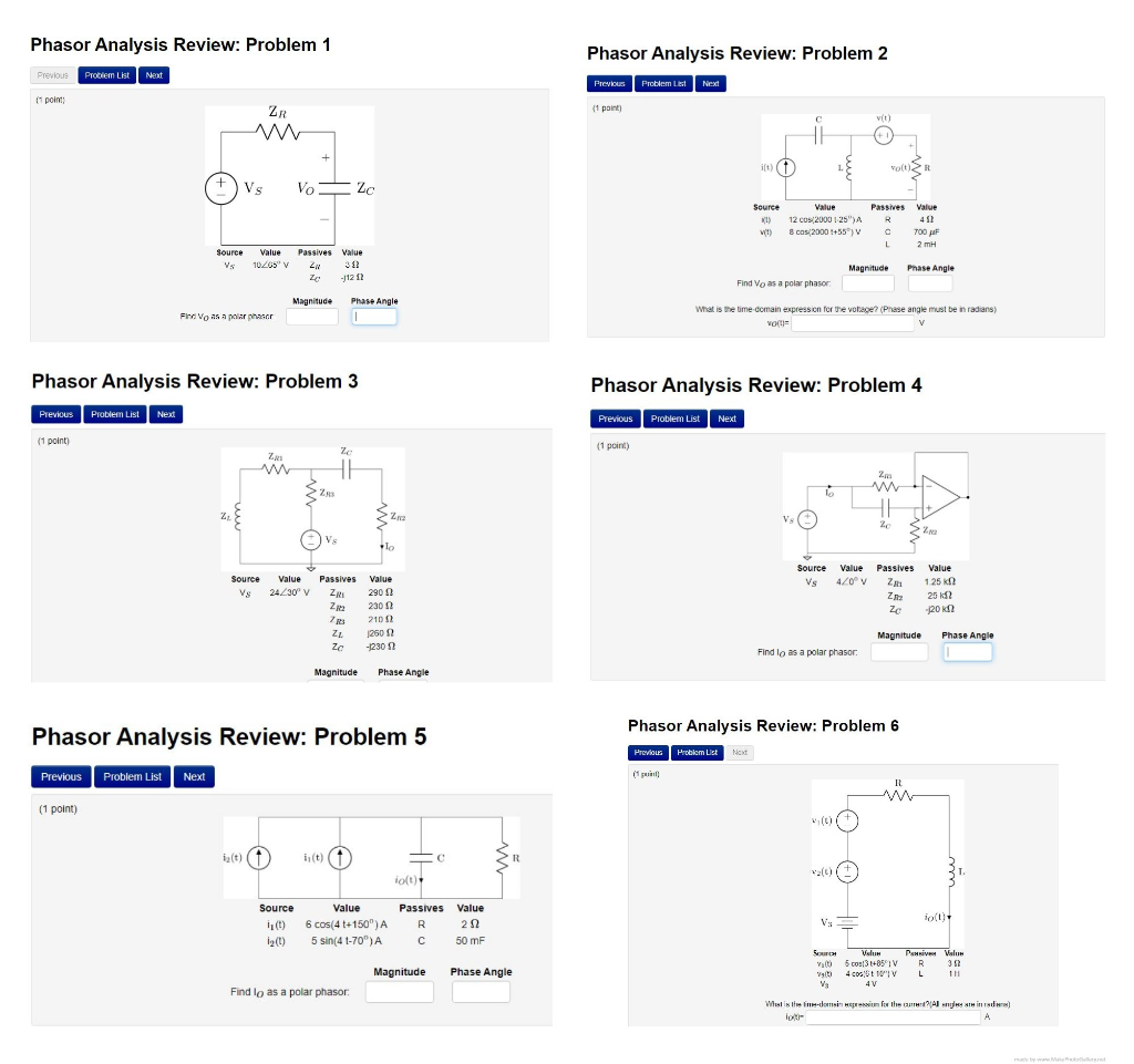 Solved Phasor Analysis Review: Problem 1 Phasor Analysis | Chegg.com