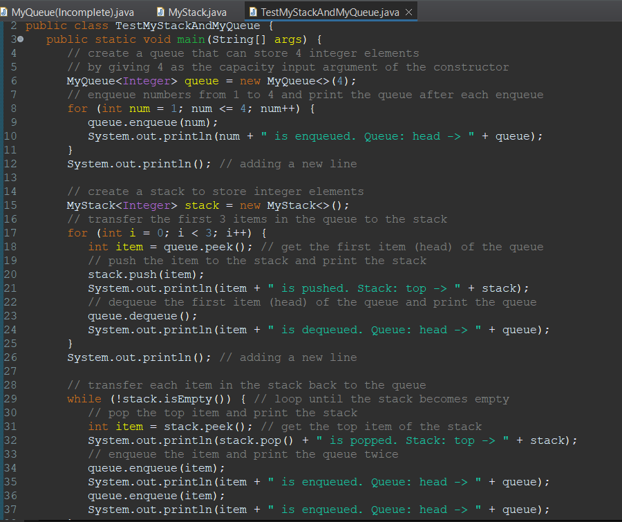 Solved yQueue(Incomplete).java × 』 MyStack.java 』 | Chegg.com