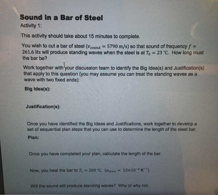 Solved Sound in a Bar of Steel Activity 1: This activity | Chegg.com