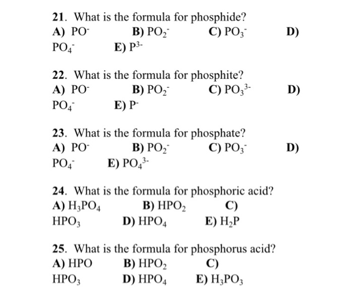 Solved 1. What is the formula for chloride? A) CIO CIO3 B) | Chegg.com