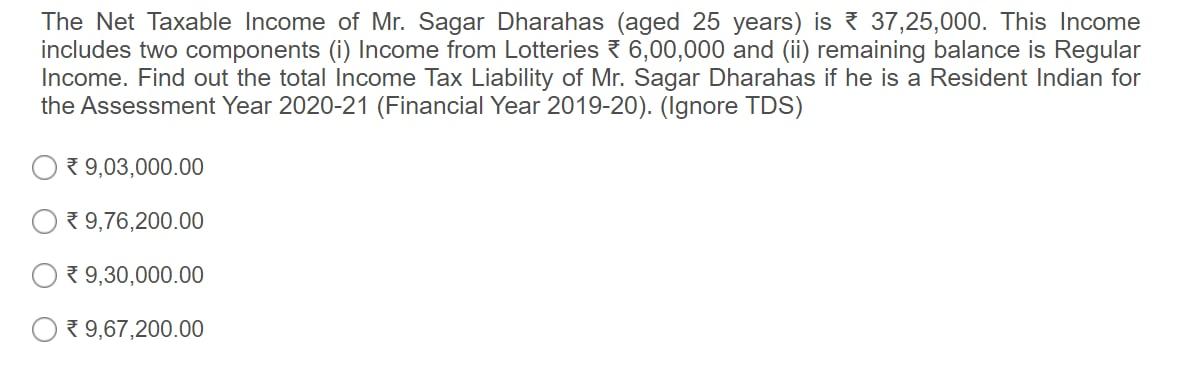 Solved The Net Taxable Income of Mr. Sagar Dharahas (aged 25 | Chegg.com