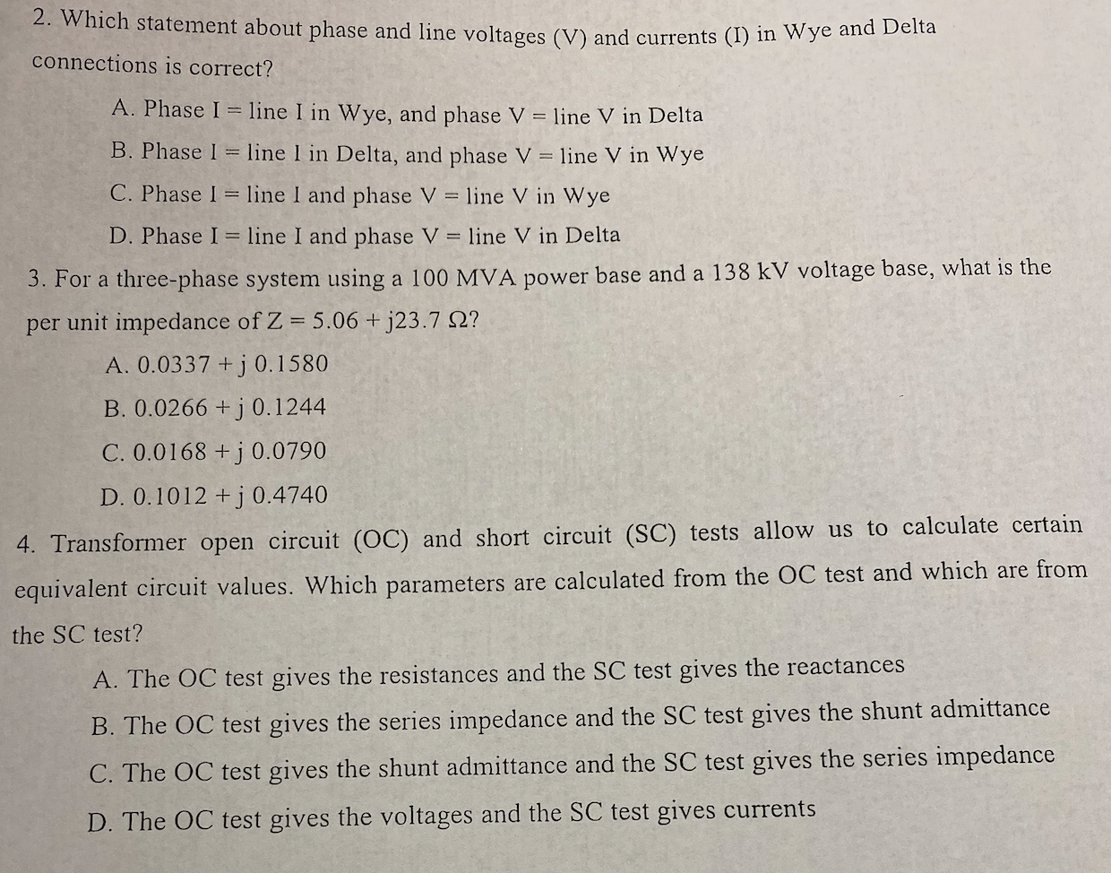 Solved 1. We can only use per phase analysis when: A. All | Chegg.com