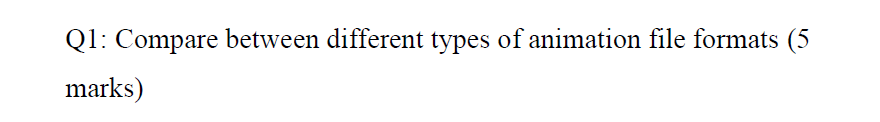 Solved Q1: Compare between different types of animation file | Chegg.com