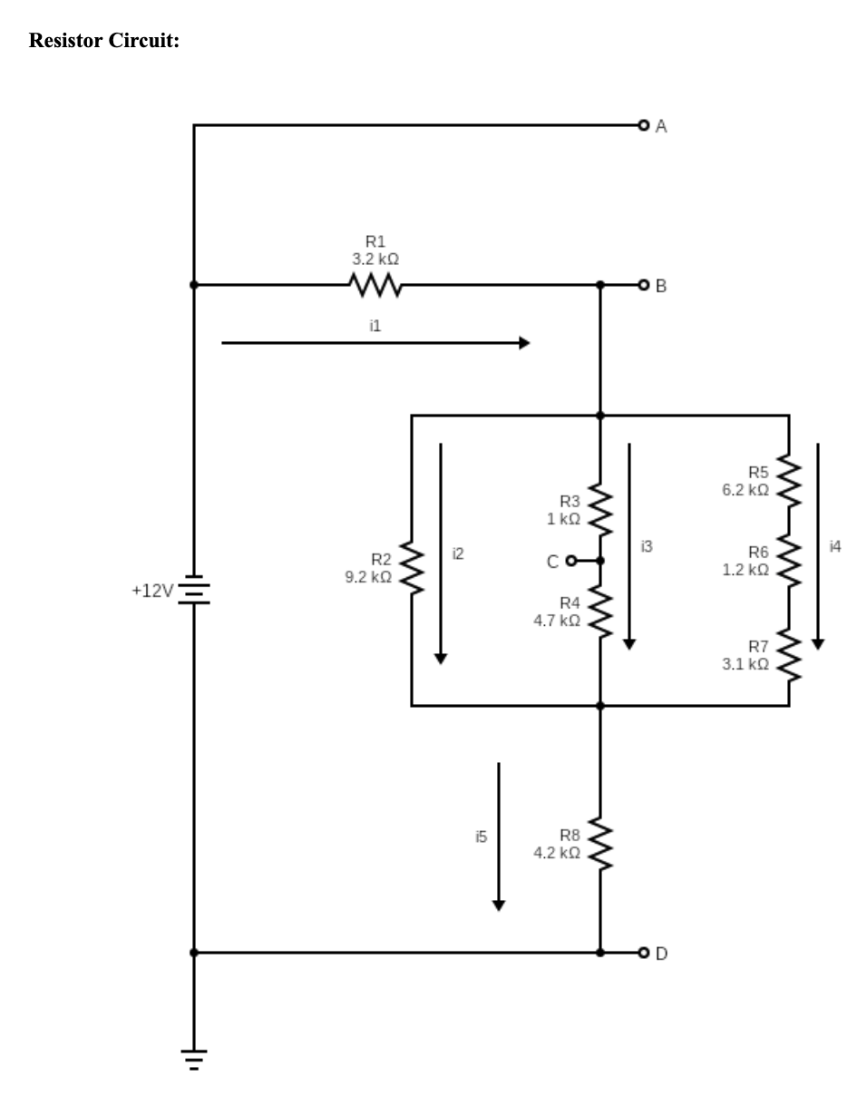 Solved Resistor Circuit: A R1 3.2 ΚΩ w B il R5 6.2 ΚΩ R3 1 | Chegg.com