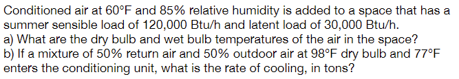 Solved Conditioned air at 60°F and 85% relative humidity is | Chegg.com