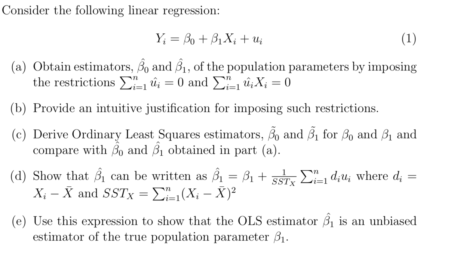 Solved Consider the following linear regression: = = Yi = Bo | Chegg.com