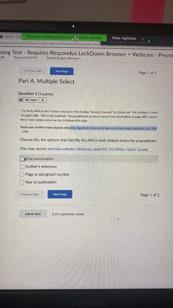 The faulty APA in-text citation is based on the | Chegg.com