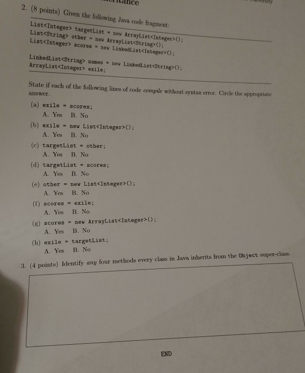 Solved itance 8 points) Given the following Java code | Chegg.com