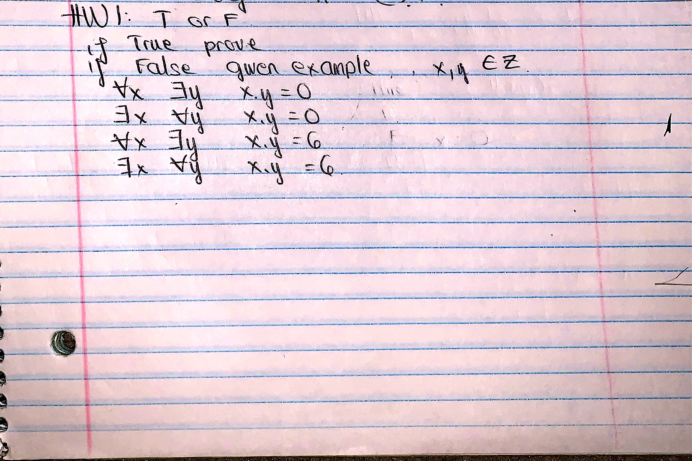 Solved HWI: T ﻿or Fif True proveif False given example | Chegg.com