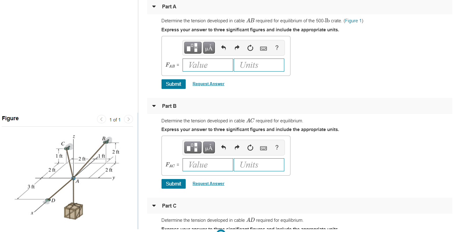 Solved Part A Determine the tension developed in cable AB | Chegg.com