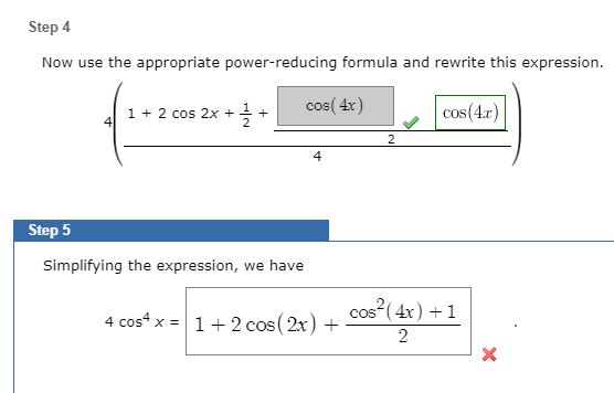 Solved Step 4 Now use the appropriate power-reducing formula | Chegg.com
