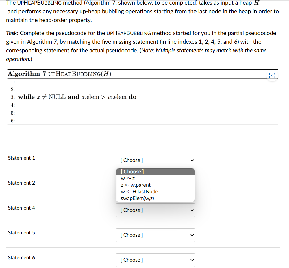 Solved The UPHEAPBUBBLING method (Algorithm 7, shown below, | Chegg.com