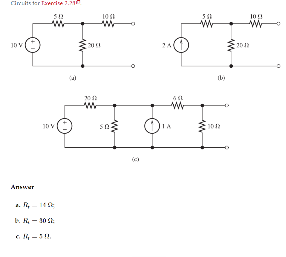 Solved Circuits for Exercise 2.28 . (a) (b) (c) Answer a. | Chegg.com