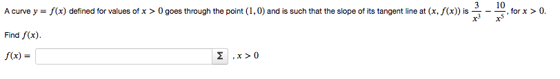Solved 3 10 A curve y = f(x) defined for values of x > 0 | Chegg.com