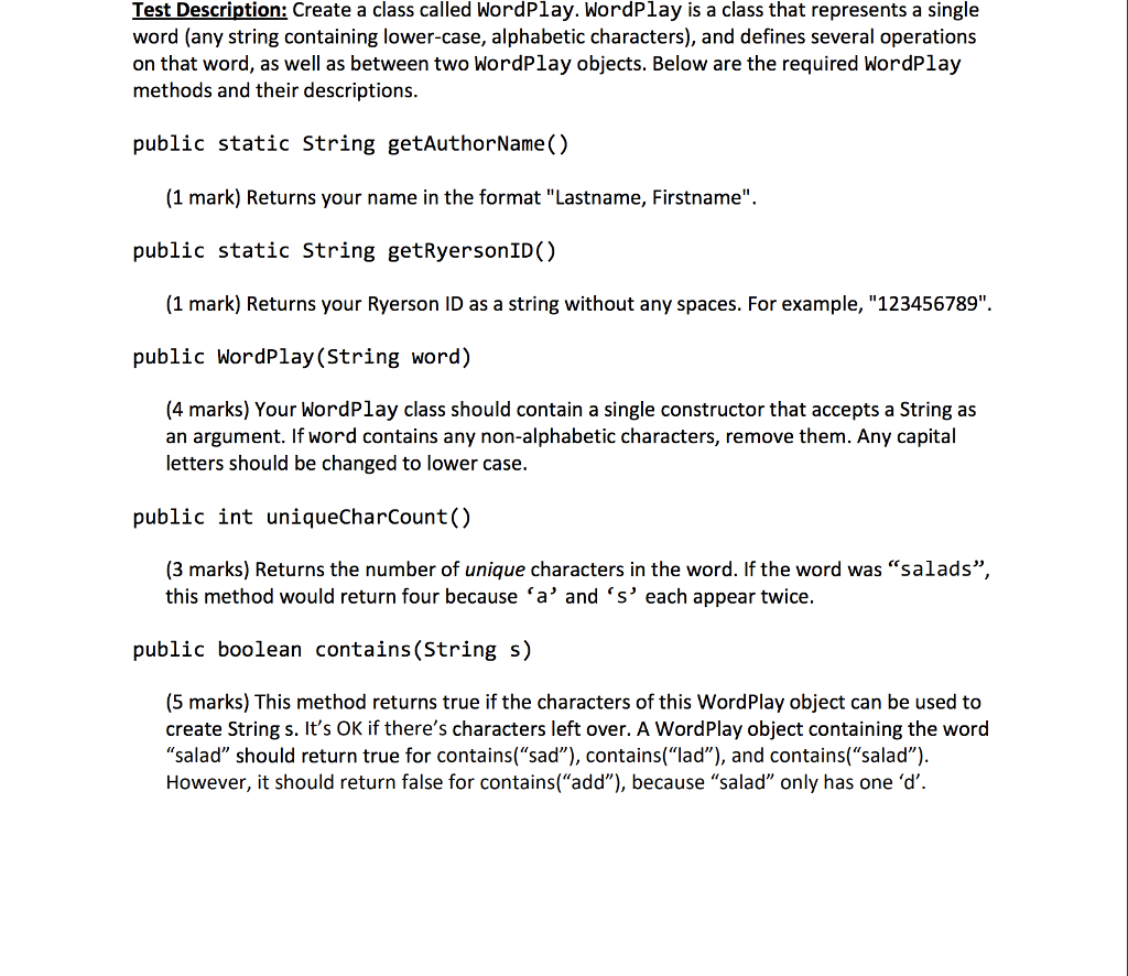 Solved Test Description: Create a class called WordPlay. | Chegg.com