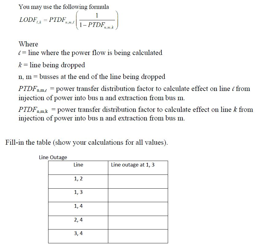 Calculate the line outage distribution factors | Chegg.com Calculate the line outage distribution factors | Chegg.com