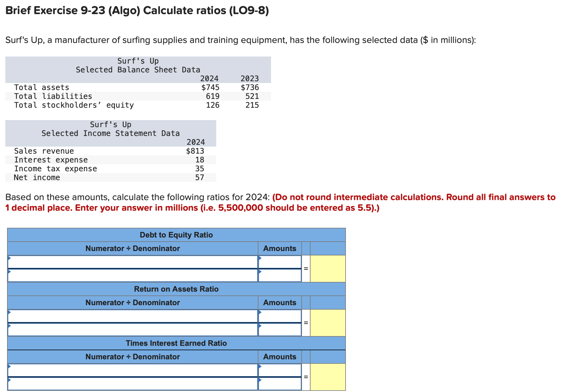 Solved Brief Exercise 9-23 (Algo) Calculate ratios (LO9-8) | Chegg.com