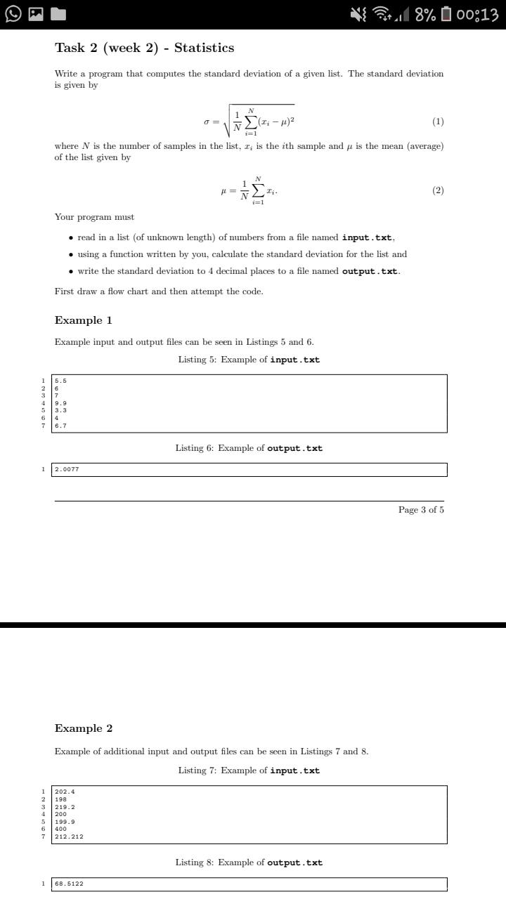 Solved 18% 00:13 Task 2 (week 2) - Statistics Write a | Chegg.com