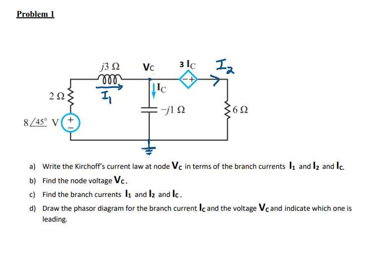 Solved a) Write the Kirchoff's current law at node Vc in | Chegg.com